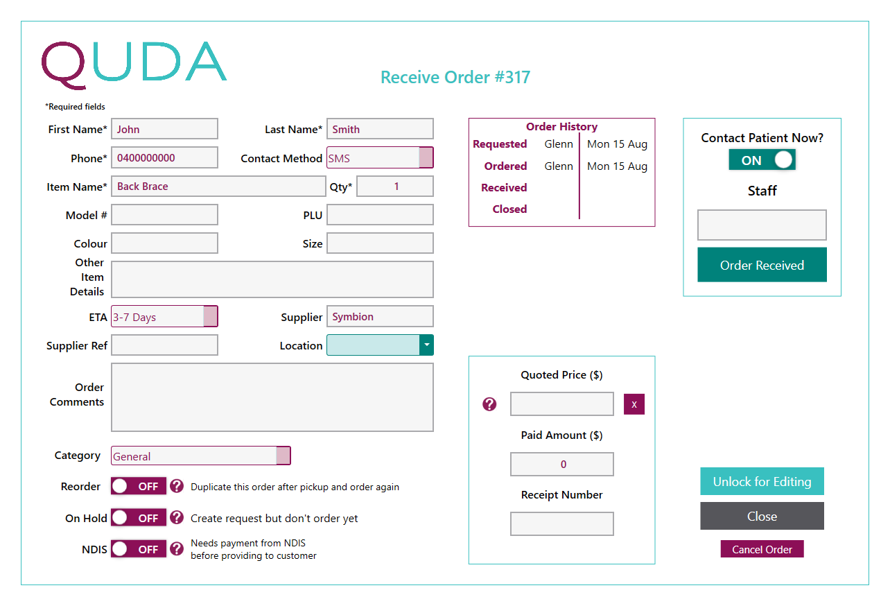 Help – The order page – Pharmacy Halo