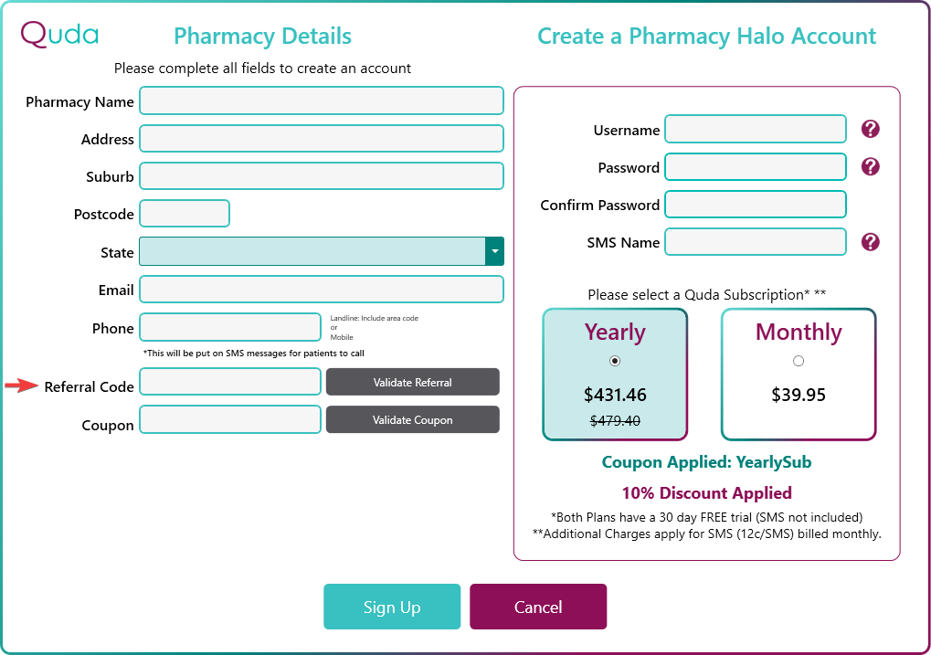 Quda Connect Referral Program - Pharmacy Halo