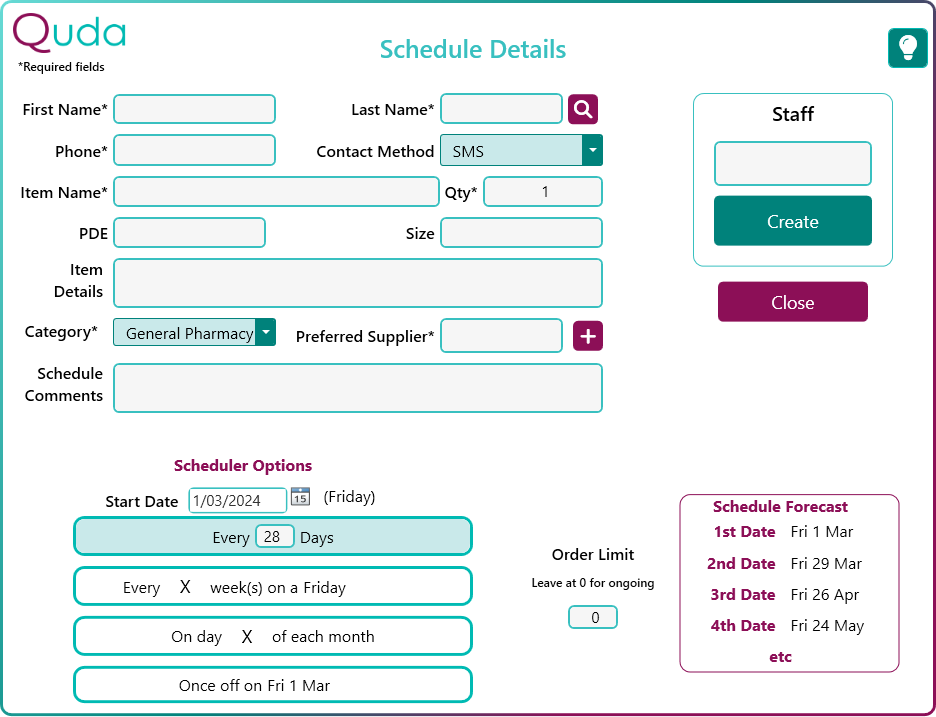Schedule Orders - Pharmacy Halo